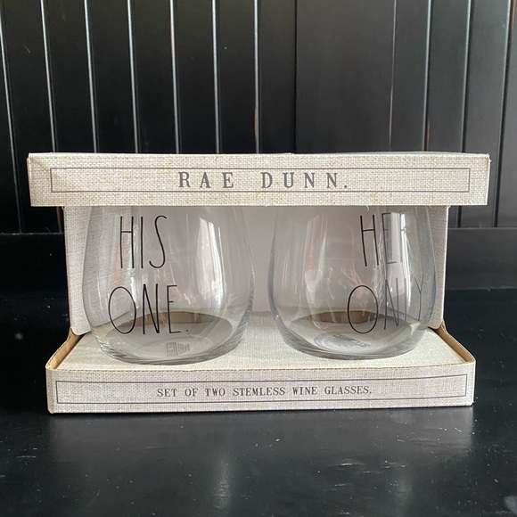 Rae Dunn | Dining | Rae Dunn Stemless Wine Glass Set His One Her Only ...